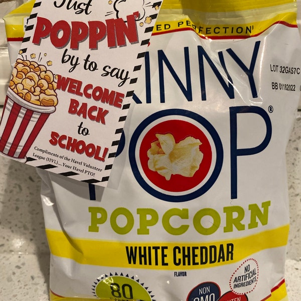 Back to School Popcorn Gift Tags, Just Poppin by to Say Welcome Back to ...