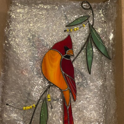 Red Cardinal Stained Glass Window Hanging Custom Suncatcher - Etsy
