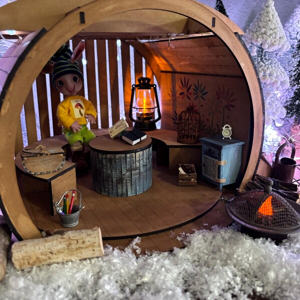 1:12 Scale DIY Dollhouse Bookshelf Room Box Kit Miniature Library Room ...