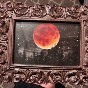 Lunar Eclipse Art Print Blood Moon Over Dark Forest Glow in the Dark ...