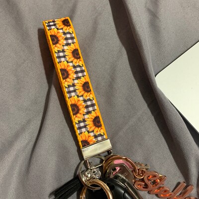 Sunflower Key Fob Sunflower Keychain Buffalo Check Sunflower Wristlet ...
