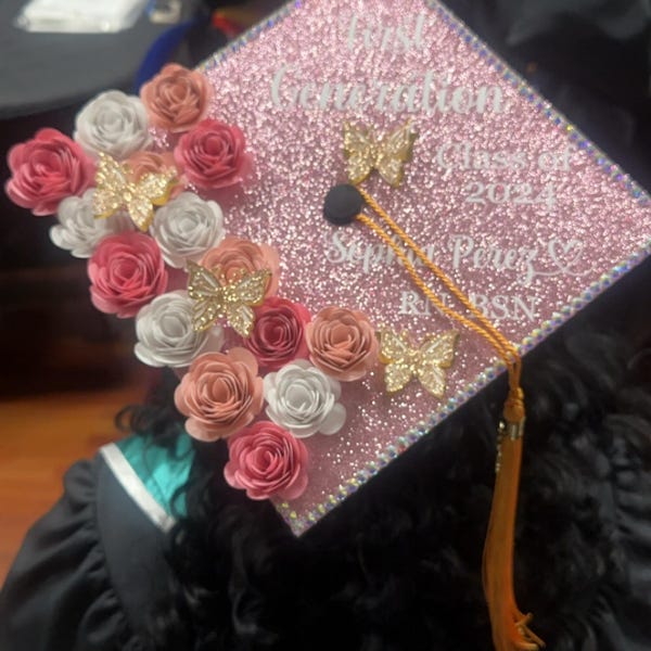 Graduation Cap Topper Pink Glitter First Generation Class 2024-2025 ...