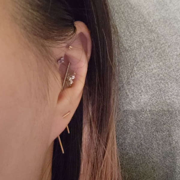 14K Solid Gold Triple Chain Attachment, Double Chain Piercing, Loop ...