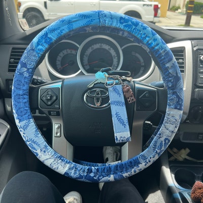 Blue Chinoiserie Patchwork Steering Wheel Cover With Gripper Fabric ...