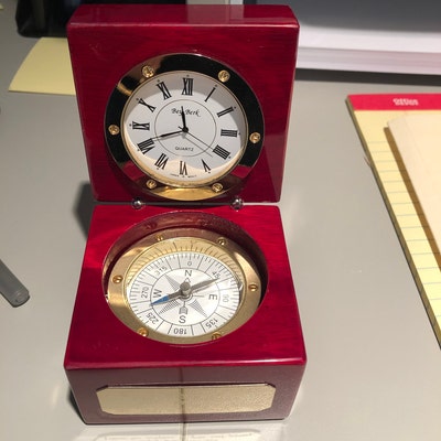 Personalized Nautical Compass Clock Desk Supplies Fathers Gift ...