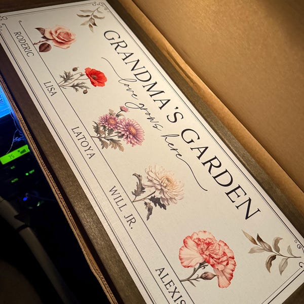 Framed Birth Month Flowers Sign, Grandma's Flower Garden Sign, Mom's ...