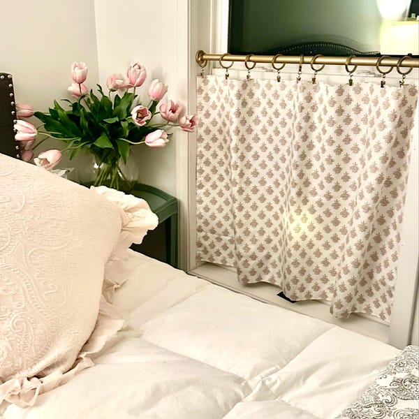 Pleated Lynn Block Print Cafe Curtain , Tier Curtains, Kitchen Curtains ...