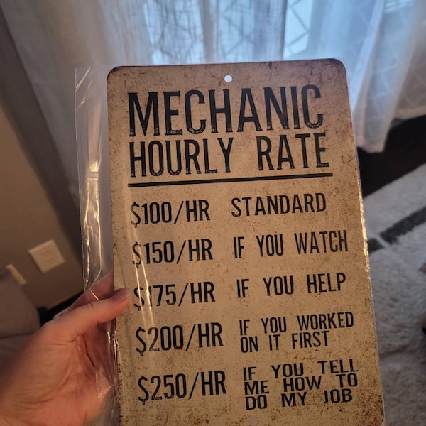 Mechanic Hourly Rate Metal Sign, Garage Decor - Etsy
