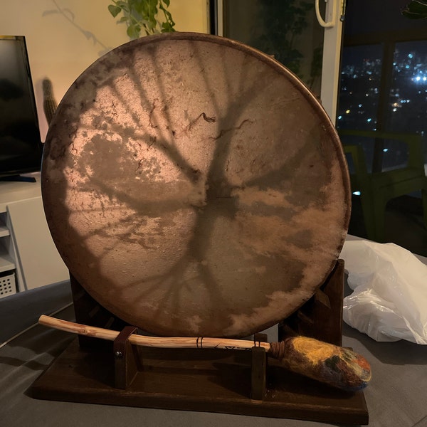 Frame Drum Display W/ Beater/rattle Stand, Alder and Cedar, Hand Cut ...