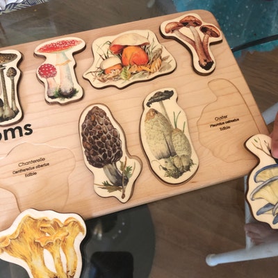 Mushroom Wooden Puzzle Montessori Wooden Puzzle Gift for Kids Nature ...
