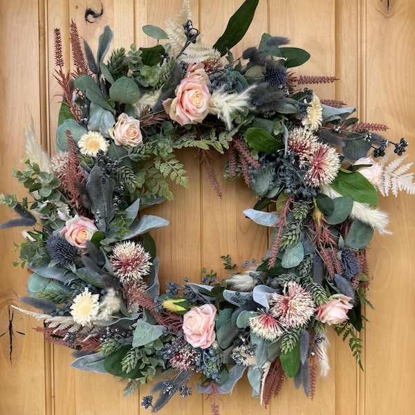 Warm Fire Side Winter Wreath With Artificial Pine and Dried Natural ...