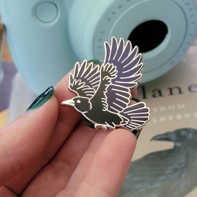 Hard Enamel Pin, Silver Plated Crow Lapel Pin, Unique Gift for Bird ...