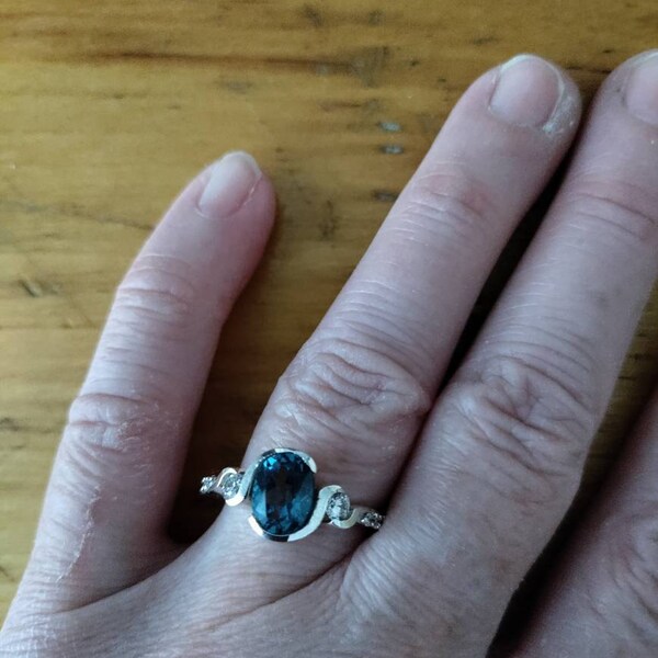 Blue Sandstone Engagement Ring Set, Vintage Blue Sunstone Bridal Ring ...