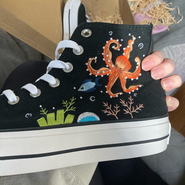 Custom Embroidered Converse, Octopus and Sea Turtle Embroidered Shoes ...