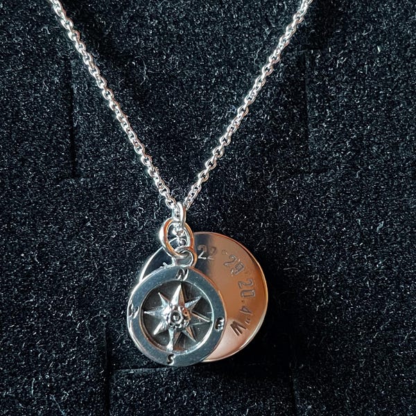 Coordinate Necklace, 925 Sterling Silver Latitude Longitude Necklace ...