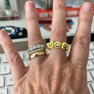Adjustable Smiley Beaded Rings Stackable Y2K Smiley Face Wire Rings - Etsy