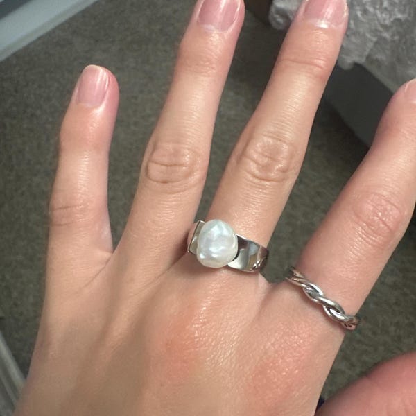Silver Baroque Pearl Ring, Handmade Statement Ring, Wide Band Ring ...