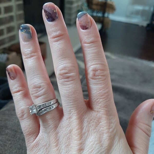 Midnight Marble Nail Wraps With Gold Flake Accents • Blue Watercolor ...