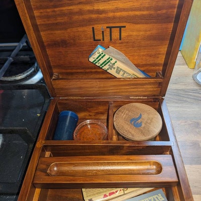 Litt Premium Quality Wooden Stash Box With 3 Compartments Portable Herb ...