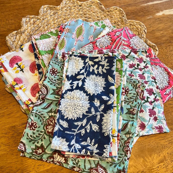 Assorted Napkins 50 Pack of Handblock Printed Napkin Set Cotton ...