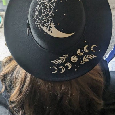 Vegan Felt Wide Brim Hat Goth Witch Fedora Hat XL Brim webbed Antlers ...