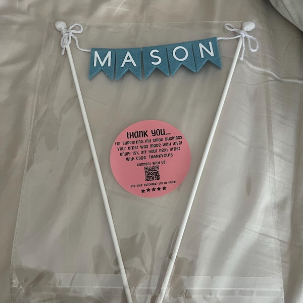 Personalized Name Felt Flag Pennant Cake Topper - Boho | Handmade First ...