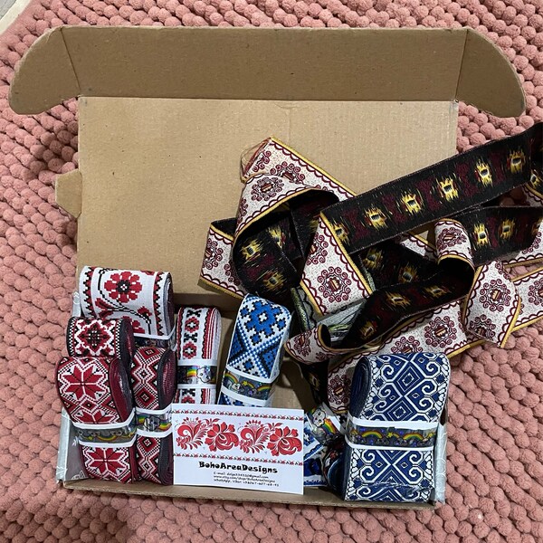Black Red Beige Ukrainian Ethnic Fabric Folkloric Style Boho Home Decor ...