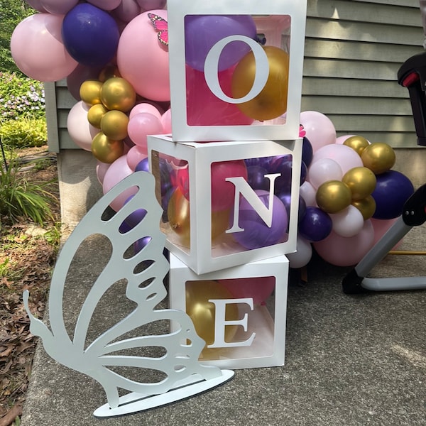 One Box 1st Birthday Decoration White Clear One Balloon Boxes First ...