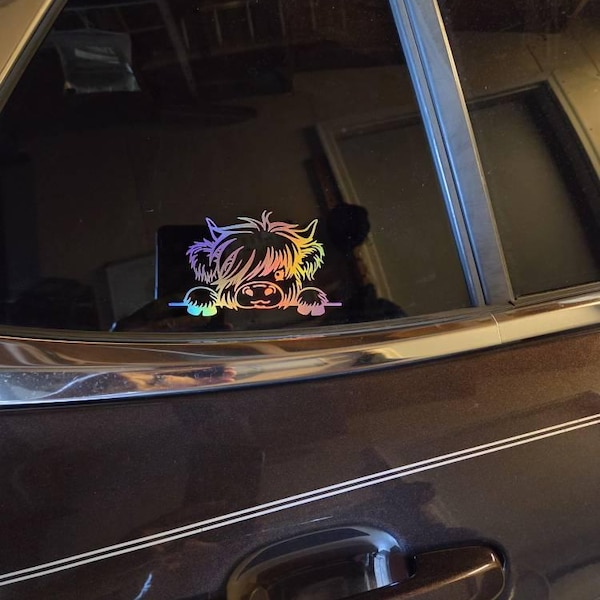 Cute Highland Cow Vinyl Car Decal, Peeking Cow Vinyl Sticker for Window ...