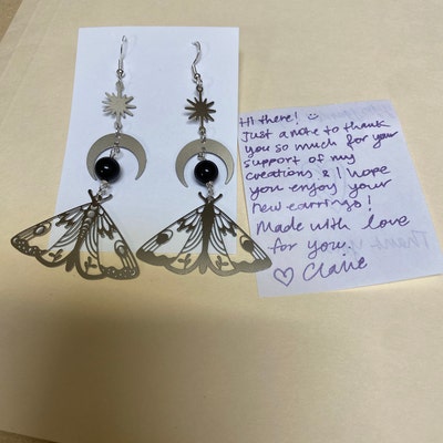 Silver Luna Moth Moon Phases ANXIETY RELIEF Dangle Earrings, Tourmaline ...