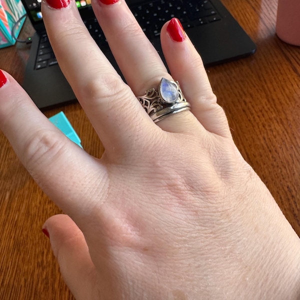 Aquamarine Stars and Moon Fidget Ring | Sterling Silver Celestial ...