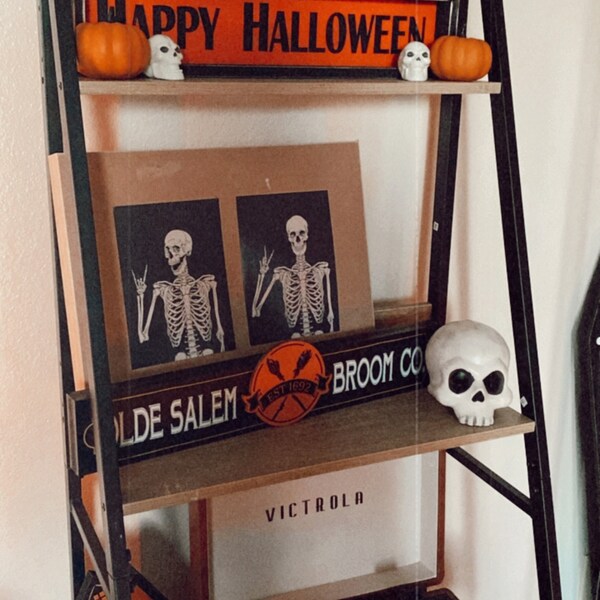 Skeleton Set of 2 Halloween Prints, Halloween Wall Art, Halloween ...