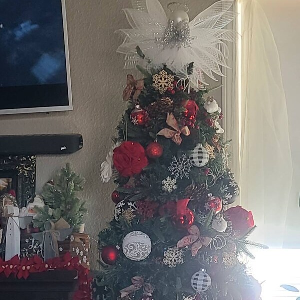 Deco Mesh Angel Tree Topper Ornament Silver Wreath Elegant Wreath ...