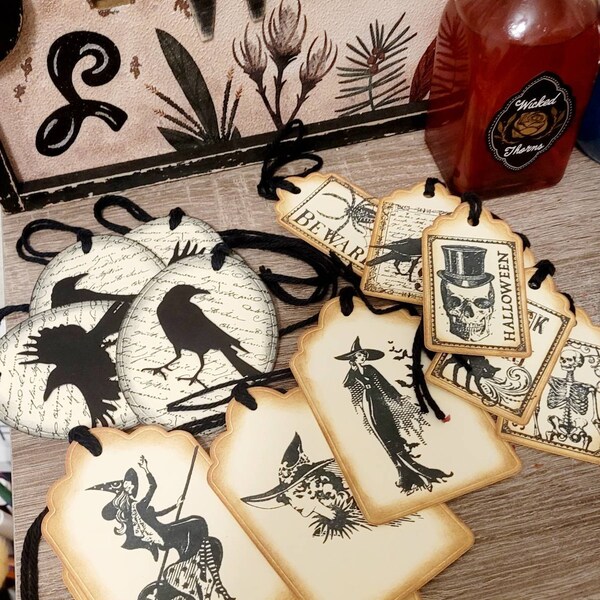 6-gothic Halloween Tags-halloween Decor-halloween Gift Tags-eat Drink ...