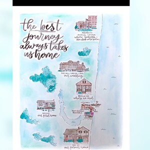 5x7 Custom Hand Painted Watercolor Illustrated Map With Locations for a ...