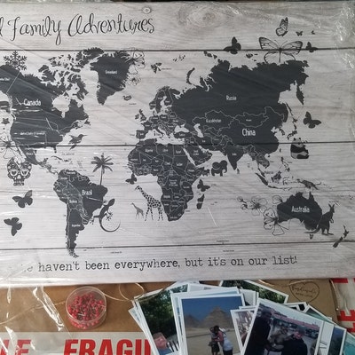 Personalised World Travel Push Pin Map Wood Effect Colour Options 100 ...