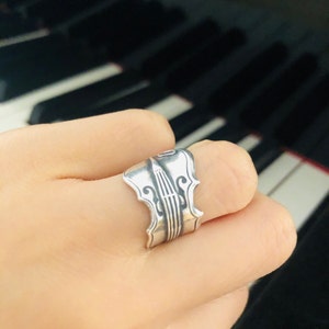 Violin Ring, Viola Ring, Adjustable, Sterling Silver Finish, Antiqued ...