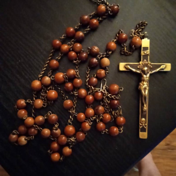 RELIGIOUS PECTORAL CROSS~ Crucifix~ Corpus Christi~ Brass & Wood ...
