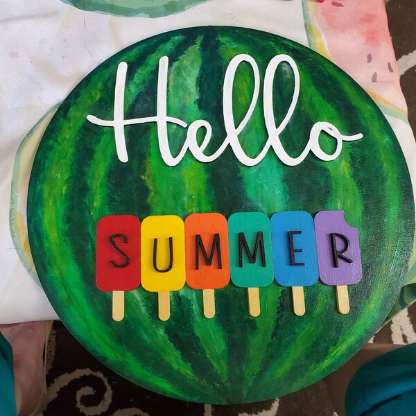 Hello Summer Popsicle Door Hanger Sign Finished Bright Colors and DIY ...