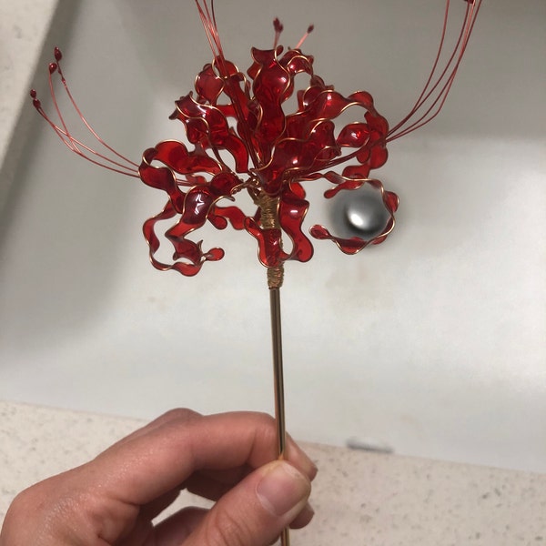 Red Spider Lily Hair Pin, Flower Dangle Drop Hair Pin, Floral Dangle ...