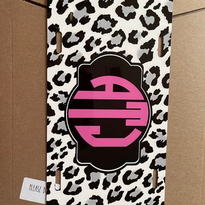 Leopard Personalized License Plate, Pale Pink, White Leopard Name Car ...