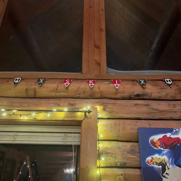 Rustic Ski Sign | Ski Lodge Decor | Log Cabin Pennant Wood Banner - Etsy