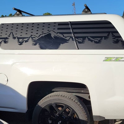 USA American Flag Mountain & Trees Vinyl Decal Window Sticker Fits ANY ...