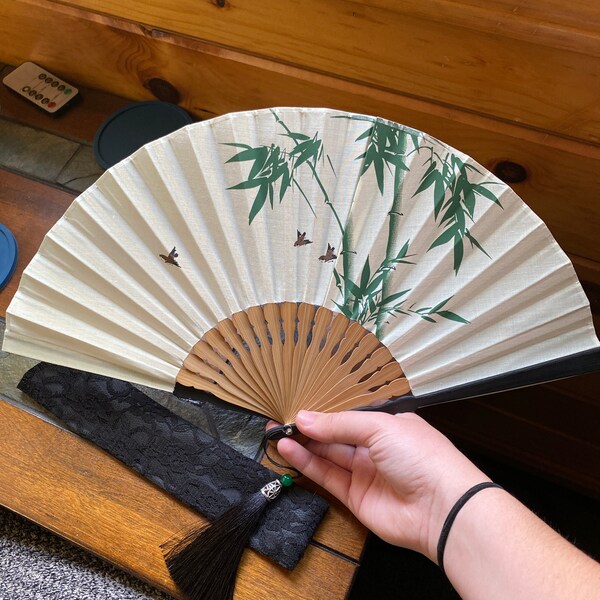 Silk Black Rabbit Hand Fan With Sleeve -handheld Folding Fan, Japanese ...