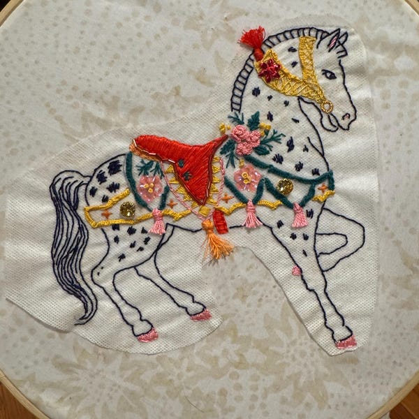 Carousel Horse Embroidery Pattern: Modern Crewel Hoop Art (PDF Download ...