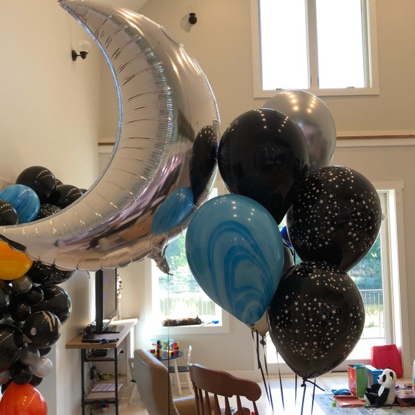 Silver Moon Foil Balloon 37", 11" Marble Balloons Bundle Set, Party ...