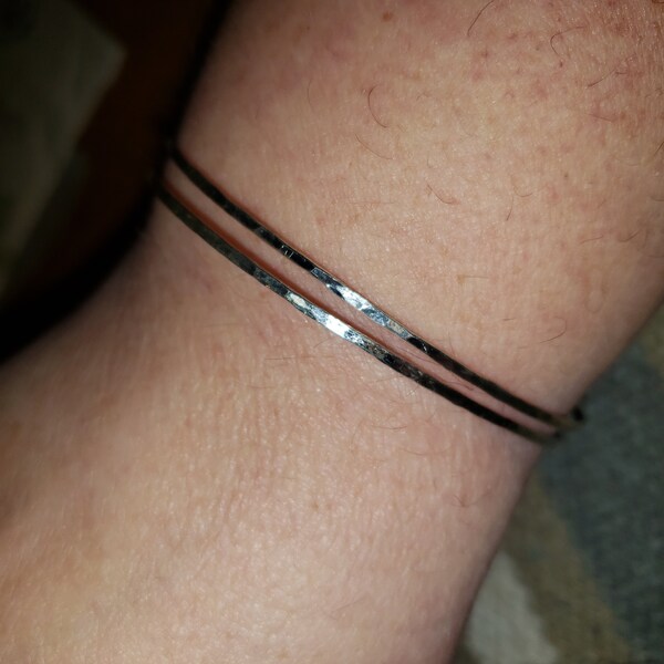 Thin Silver Bangle, Hammered Bangle, Thin Bangle, Stacking Bangles, Sterling Silver Bangle ...