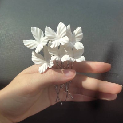 White Flower Hair Pins Formal Bridal Hair Accessories Floral Wedding ...