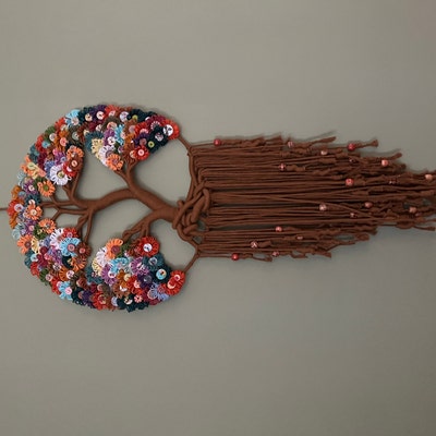 Large Tree of Life Macrame Wall Hanging With Flowers, Boho Wall Art ...