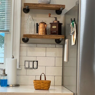 A Rustic Pipe Shelf, Floating Farmhouse Decor, Rustic Wood Shelf ...